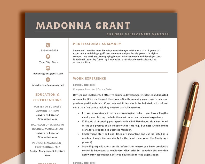 Modern Executive Resume Template CEO Resume Template for - Etsy
