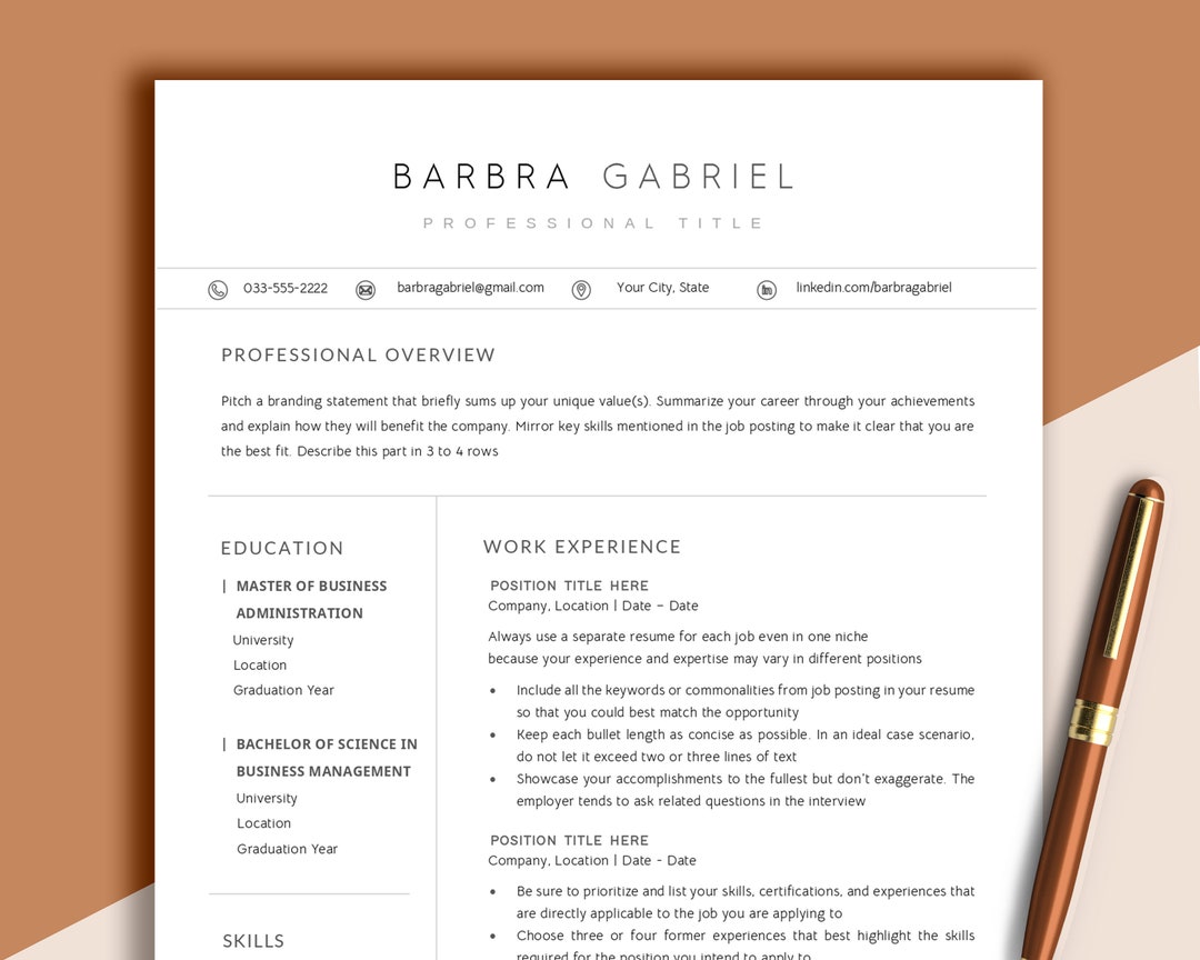 Clean Resume Google Docs Modern Resume Template Word Pages - Etsy