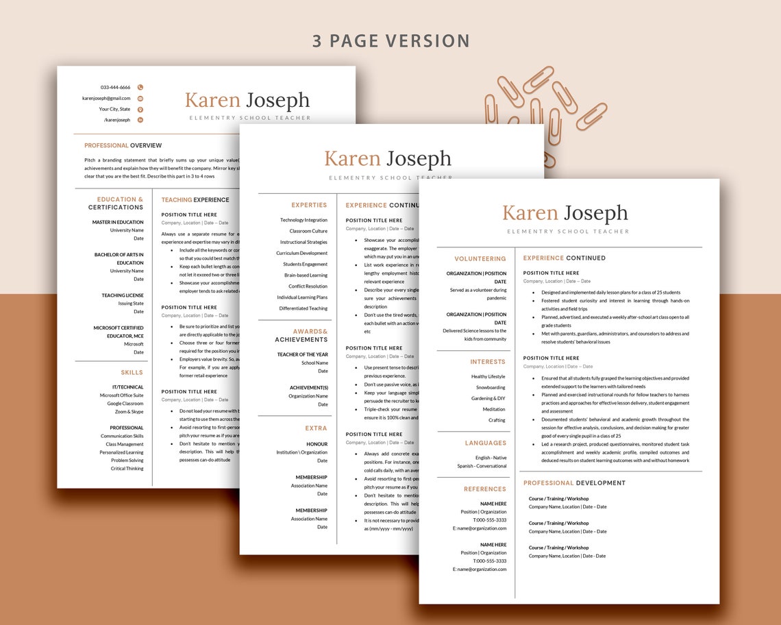 Teacher Resume Template Word Pages Google Docs Teaching - Etsy