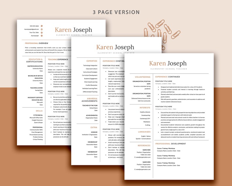 Teacher Resume Template Word Pages Google Docs Teaching - Etsy