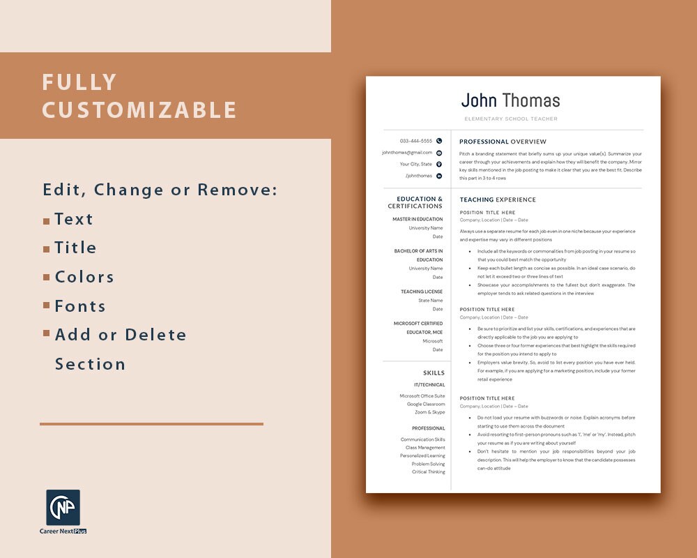 CV Template Professional Teacher Resume Template Google Docs, Pages ...