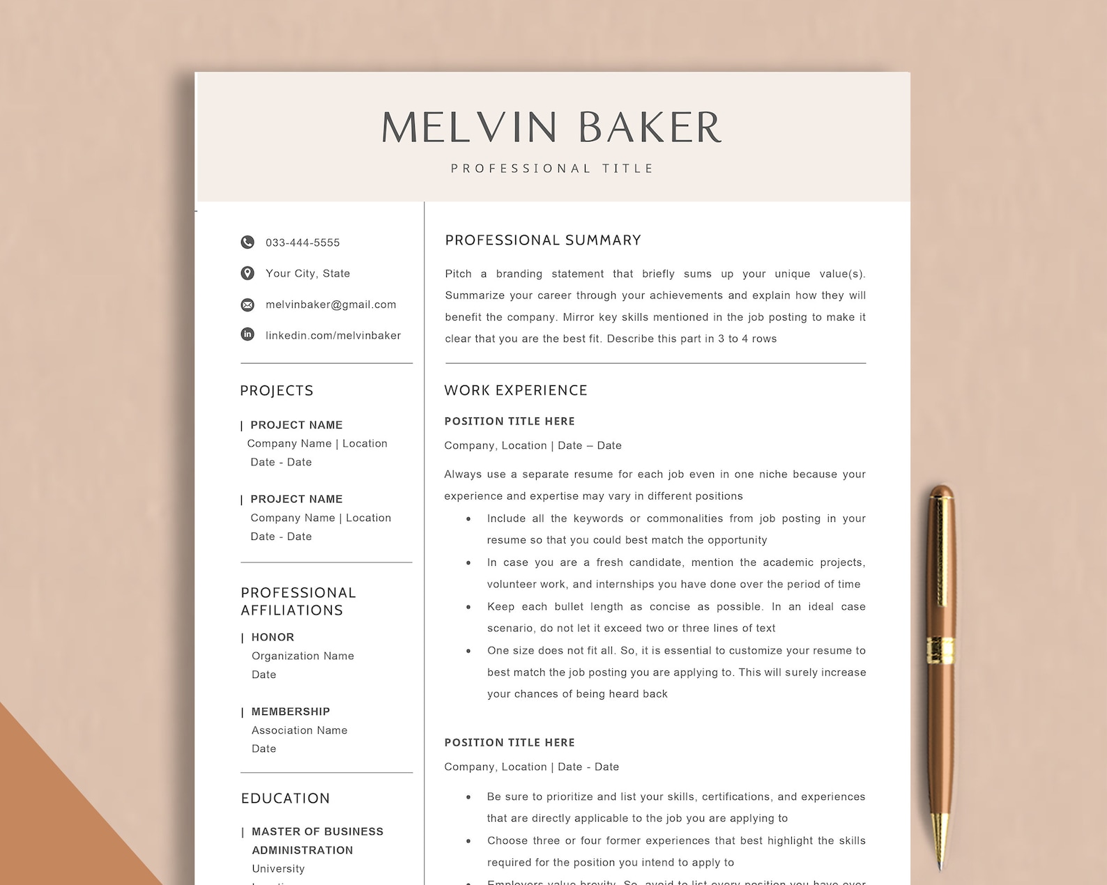 Modern Executive Resume Template Word & Pages Resume Google Docs CV ...