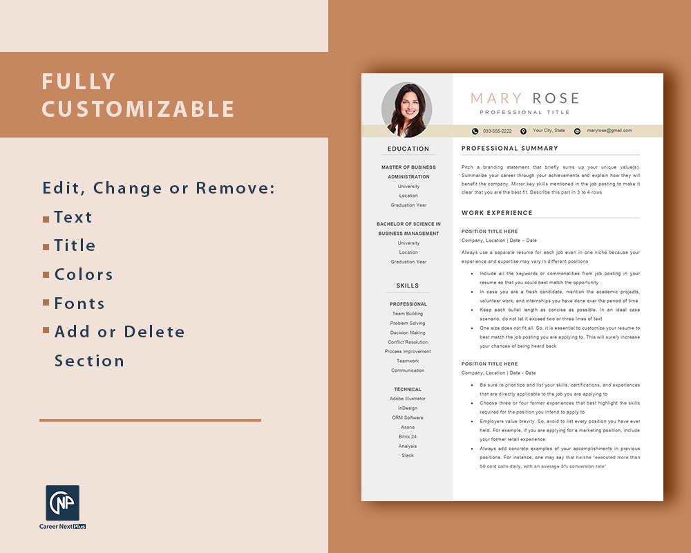 Modern Resume Template for Google Docs, Word & Pages, Resume Template ...