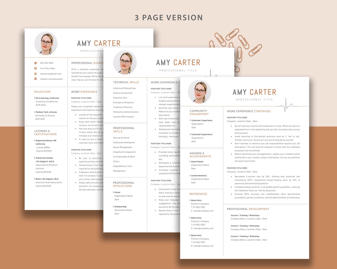 Modern Nurse Resume Template Nursing Student Resume Resume - Etsy