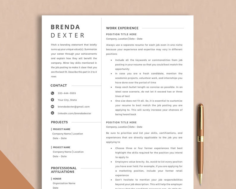 Executive Resume Template Word, Resume Pages, Google Docs CV Template ...