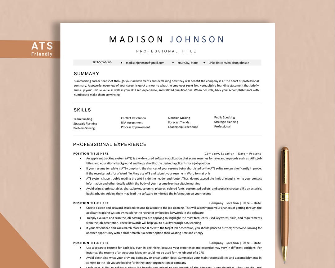 ATS Friendly Resume Template ATS Executive Resume Google Docs, Word ...