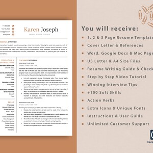 Teacher Resume Template Word Pages Google Docs Teaching - Etsy