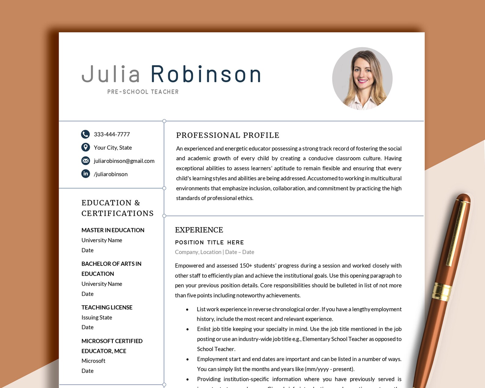 Teacher Resume Template Google Docs Word & Pages Teaching - Etsy