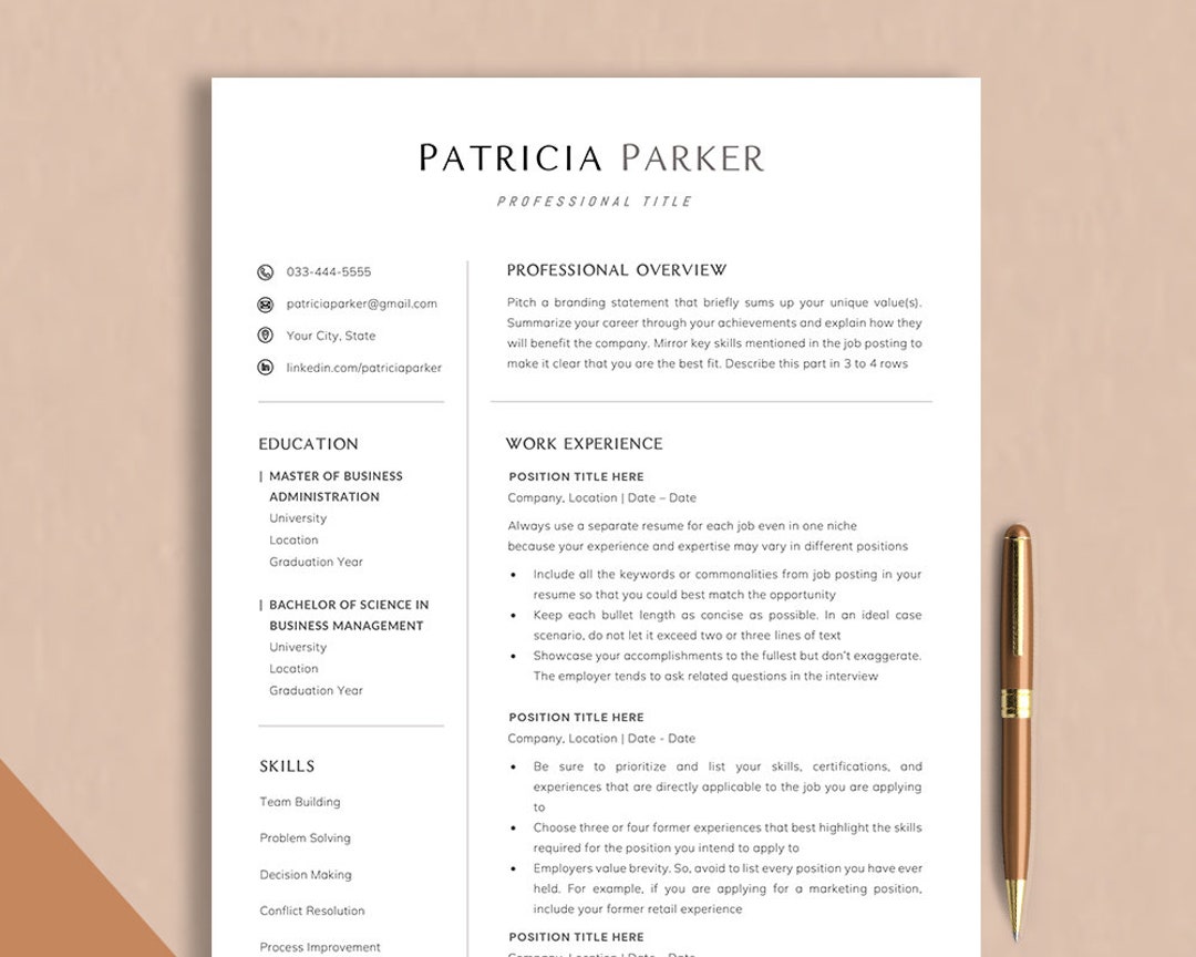 Professional CV Resume Template Word 2023 Resume Google Docs Resume ...