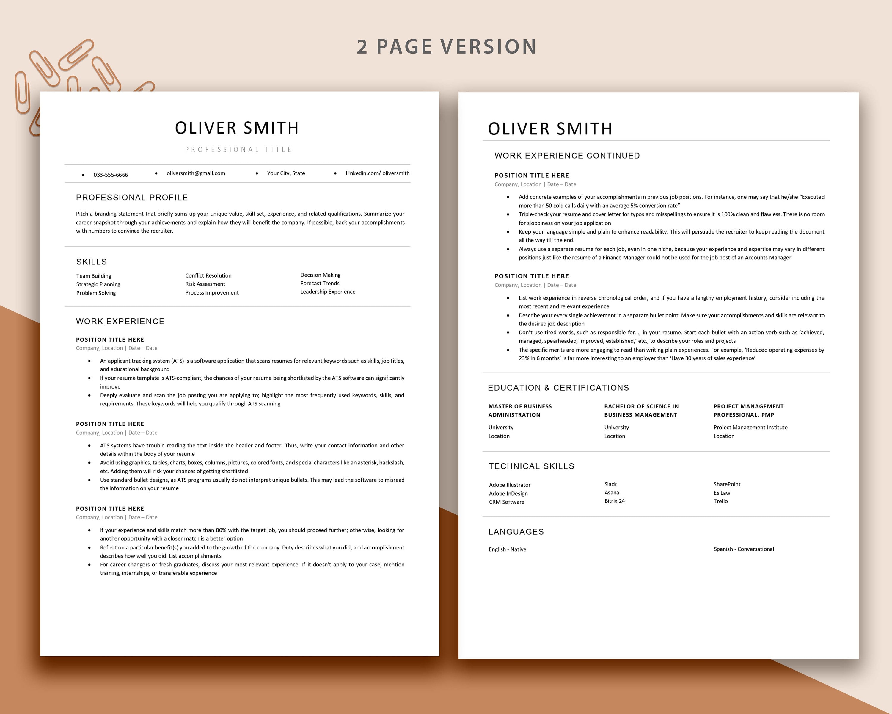 ATS Resume Template Word & Pages, Google Docs Resume Template, Ats ...