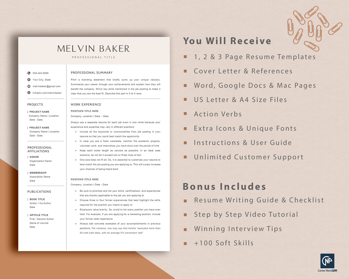Modern Executive Resume Template Word & Pages Resume Google Docs CV ...
