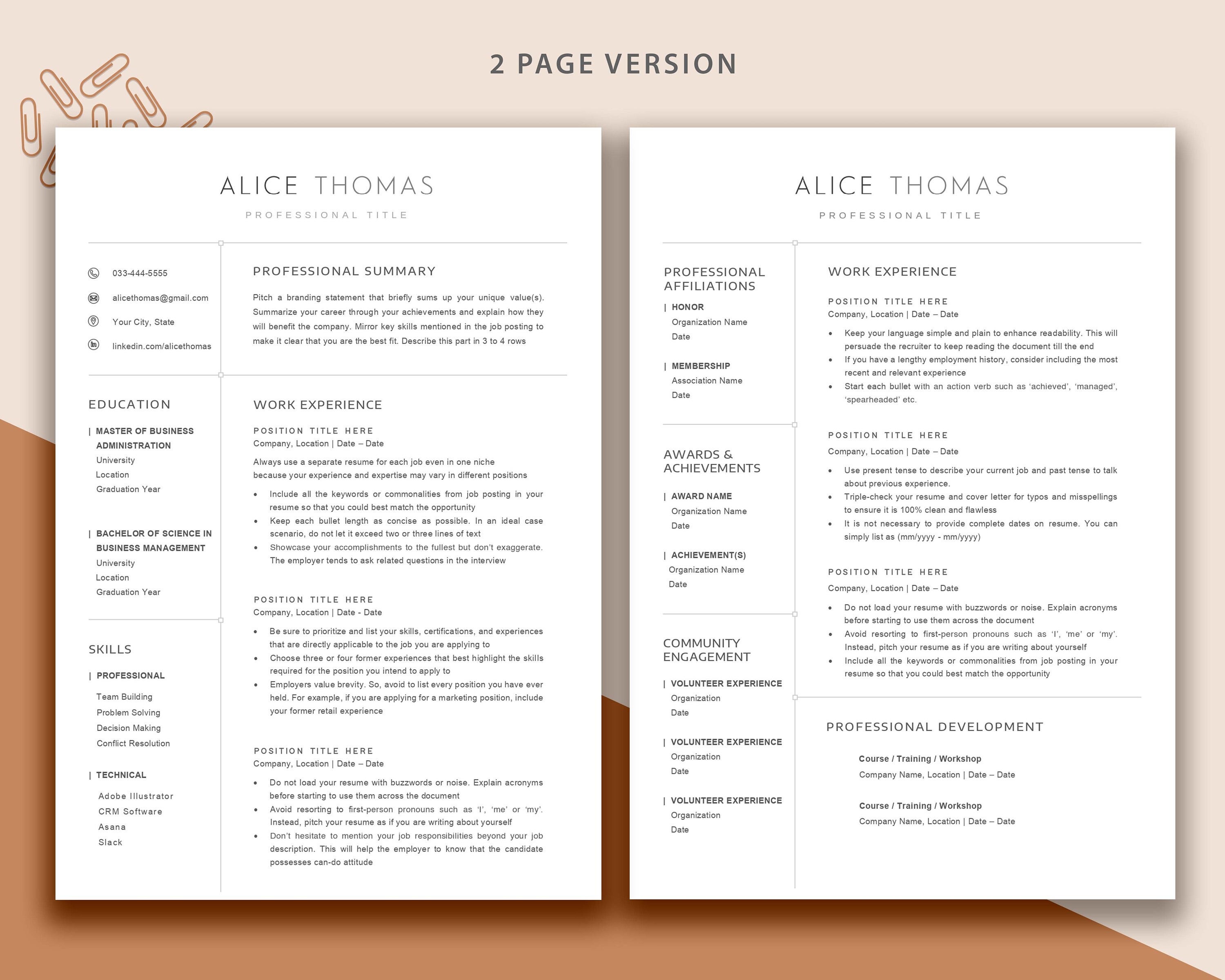Clean Resume Template Word Modern, Google Docs Resume Professional ...