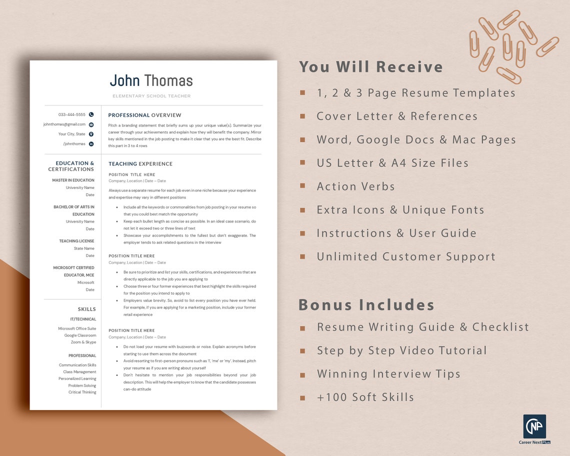 CV Template Professional Teacher Resume Template Google Docs, Pages ...