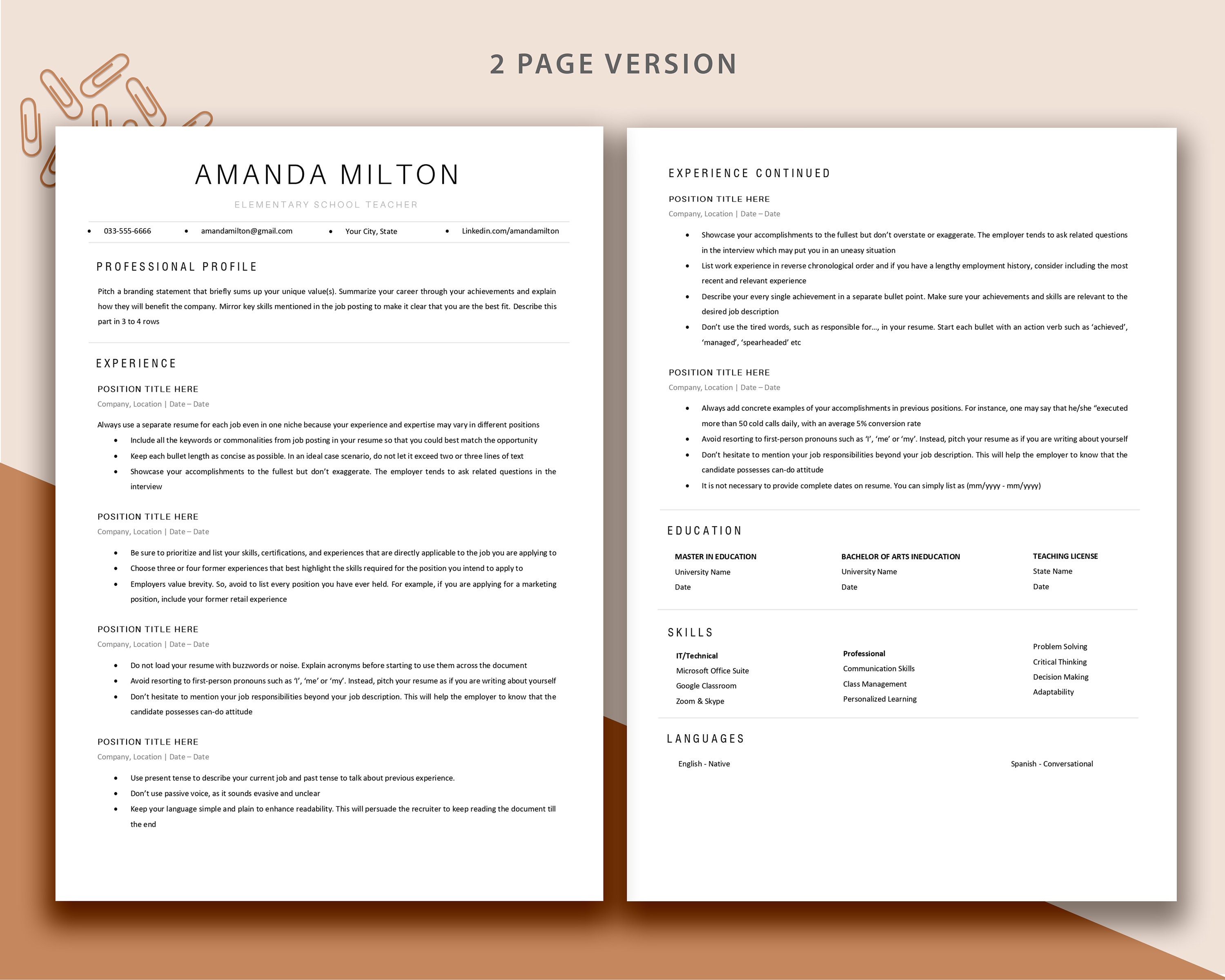 ATS Friendly Teacher Resume Template Word, Pages, Google Docs ...