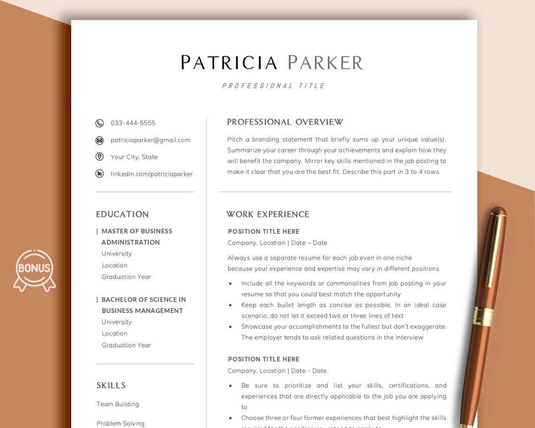 Professional CV Resume Template Word 2023 Resume Google Docs Resume ...