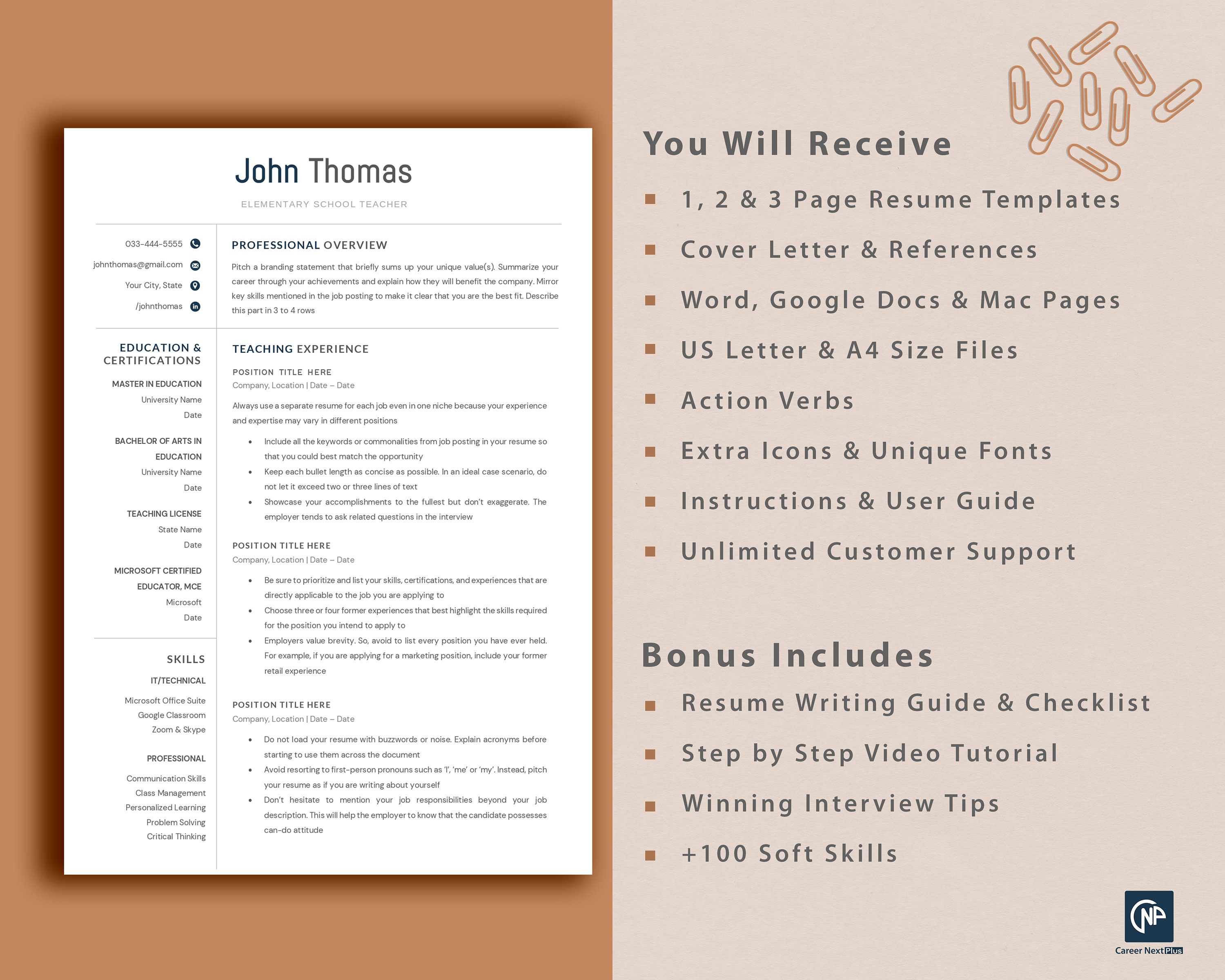 CV Template Professional Teacher Resume Template Google Docs - Etsy
