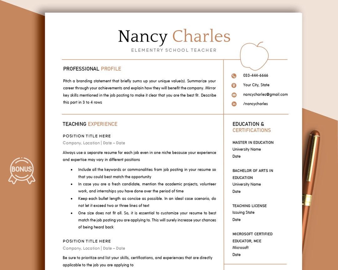 Modern Teacher Resume Template Teacher Resume Template With - Etsy