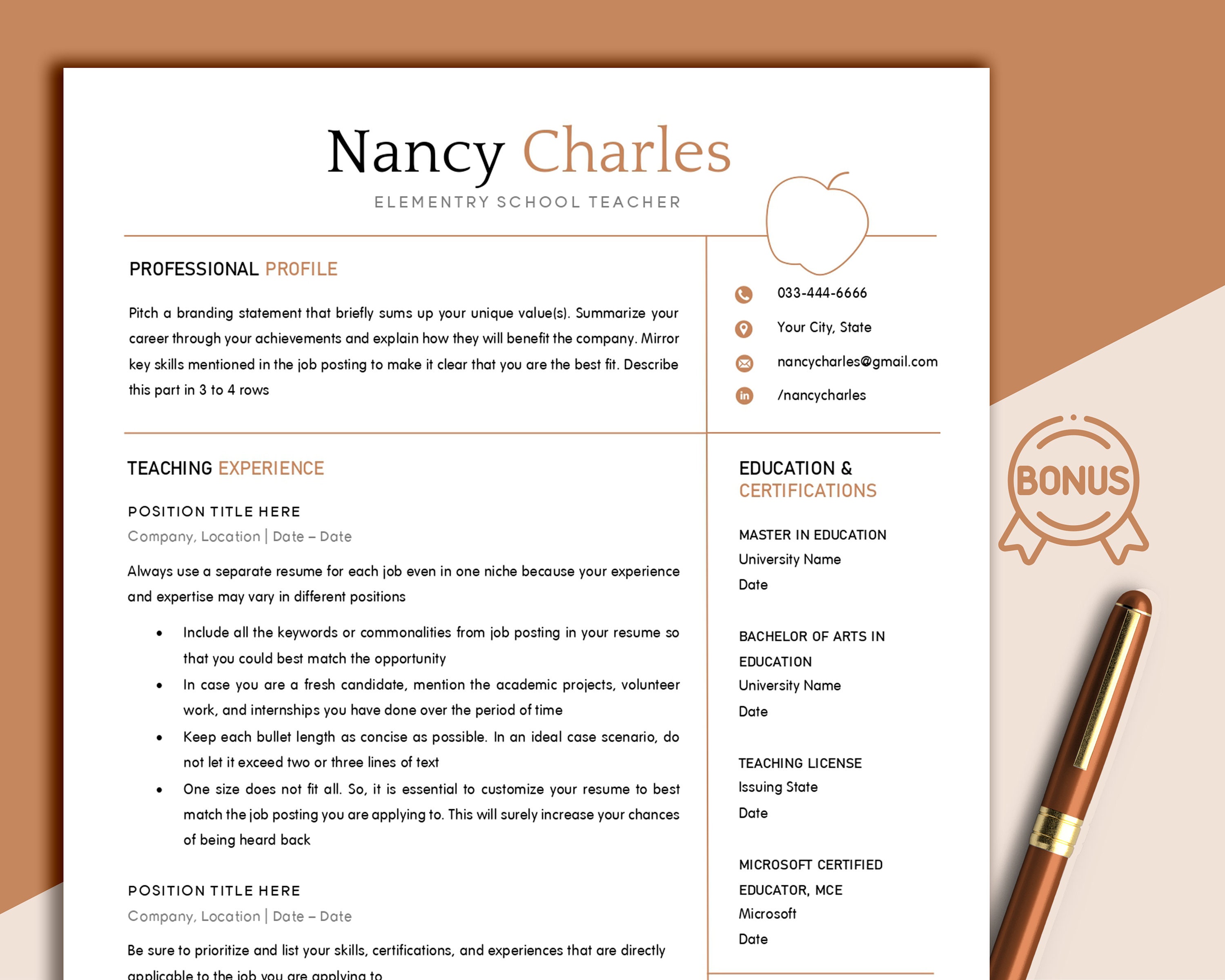 Modern Teacher Resume Template Teacher Resume Template With - Etsy