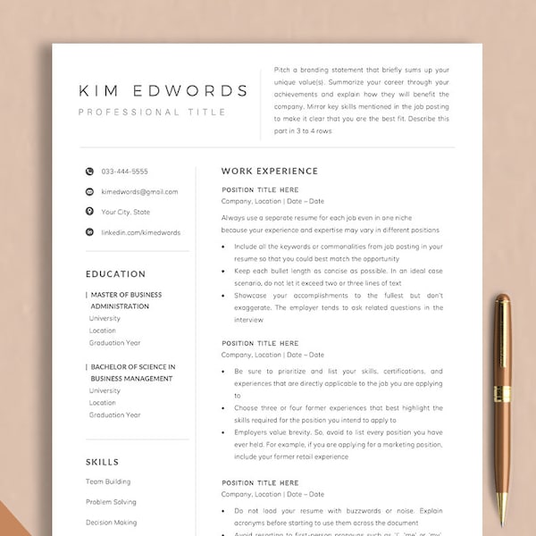 Executive Resume Template Modern Resume and Cover Letter Template Word ...