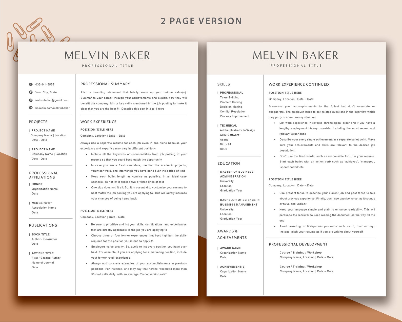 Modern Executive Resume Template Word & Pages Resume Google Docs CV ...