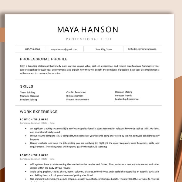 Free Resume Template - Etsy