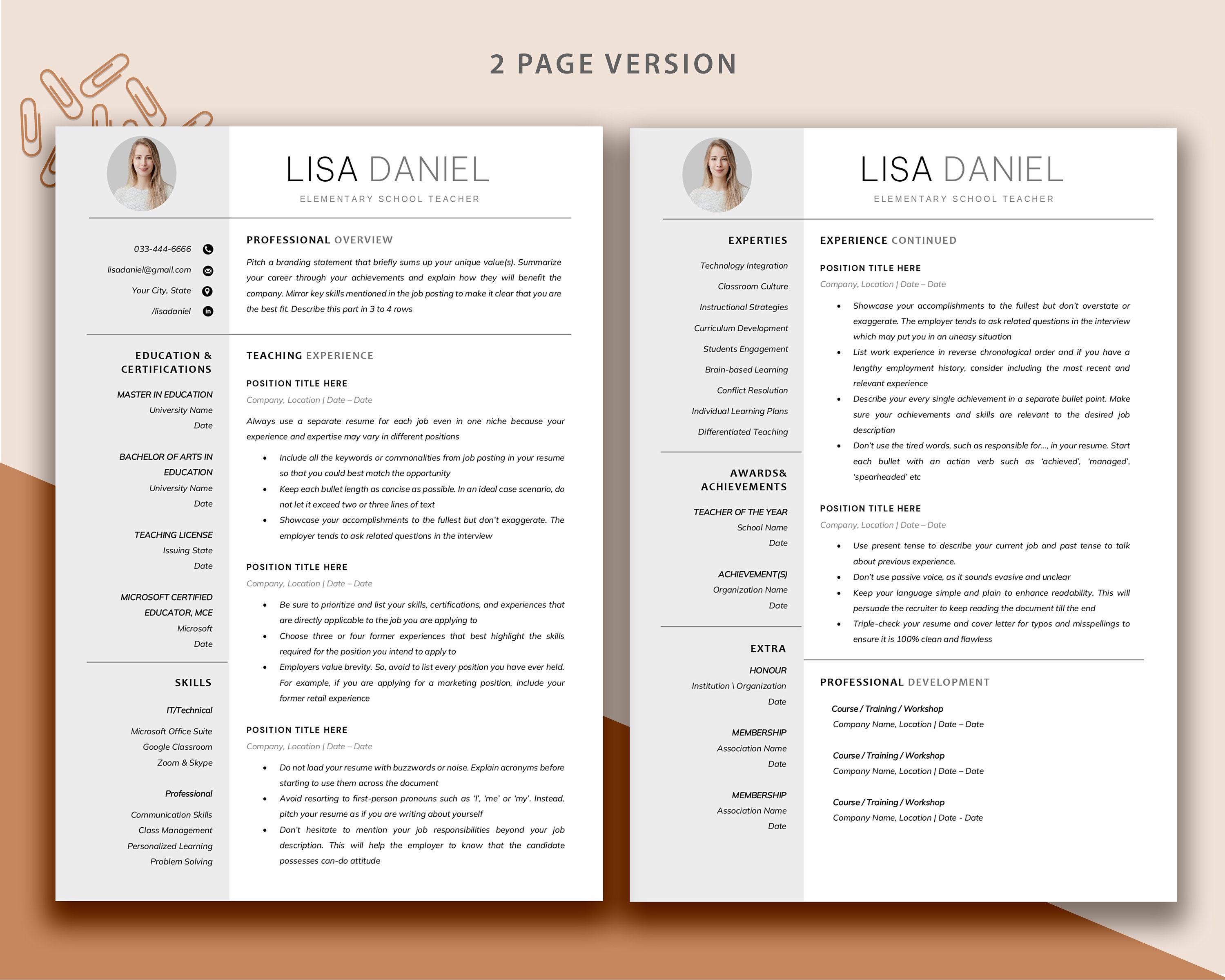 Professional Modern Resume Template Teacher Resume With Photo, Clean ...