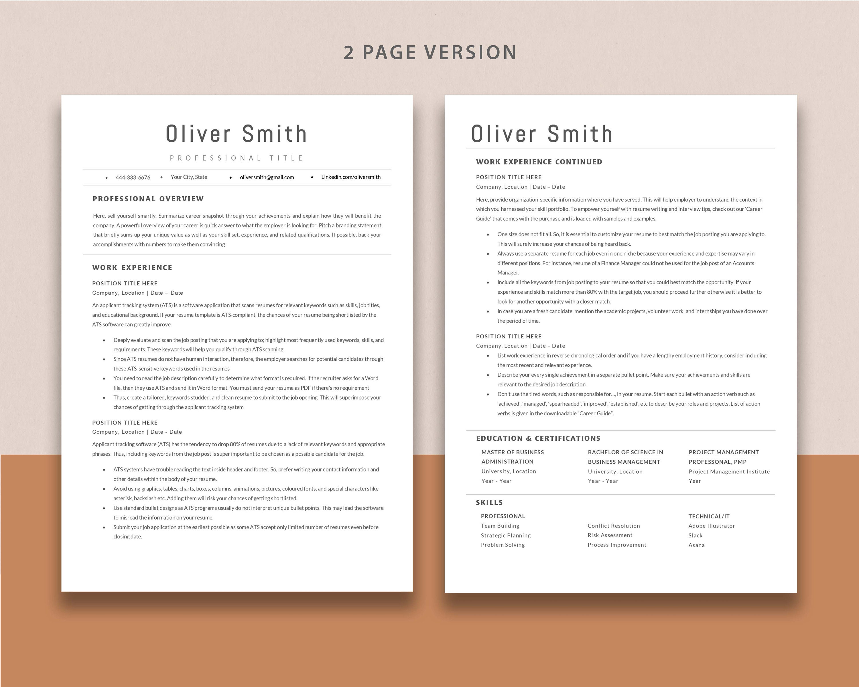 ATS Resume Template Word & Pages Google Docs Resume Template - Etsy