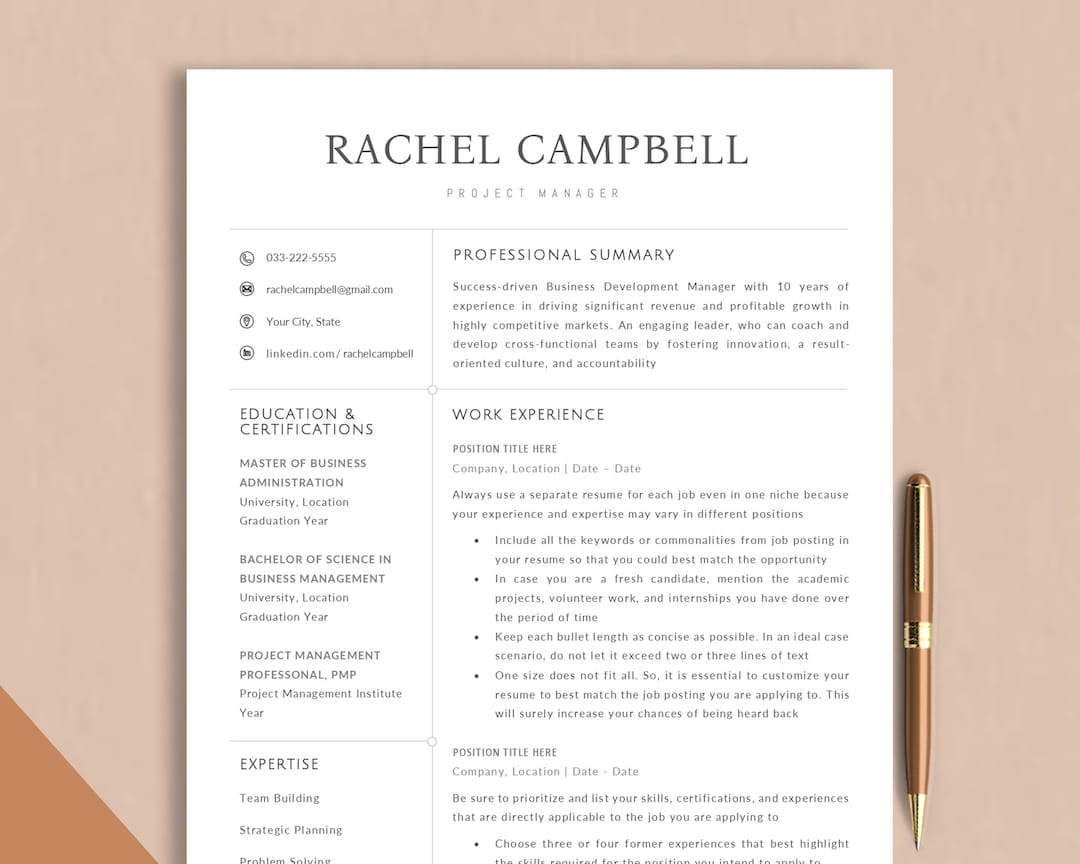Executive Resume Template Google Docs Resume Template Word Apple Pages ...
