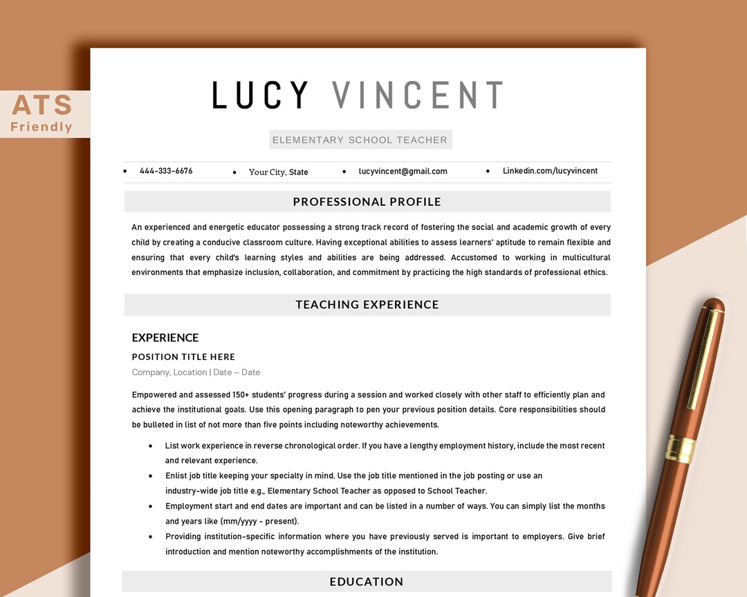 ATS Resume Template for MS Word Google Docs & Mac Pages - Etsy