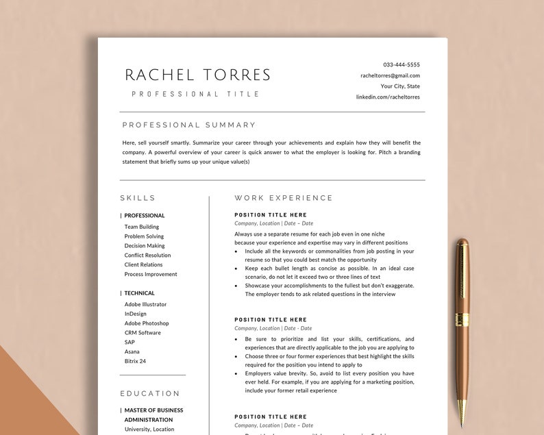 Clean Resume Template Google Docs, Word & Pages, Minimalist Executive ...