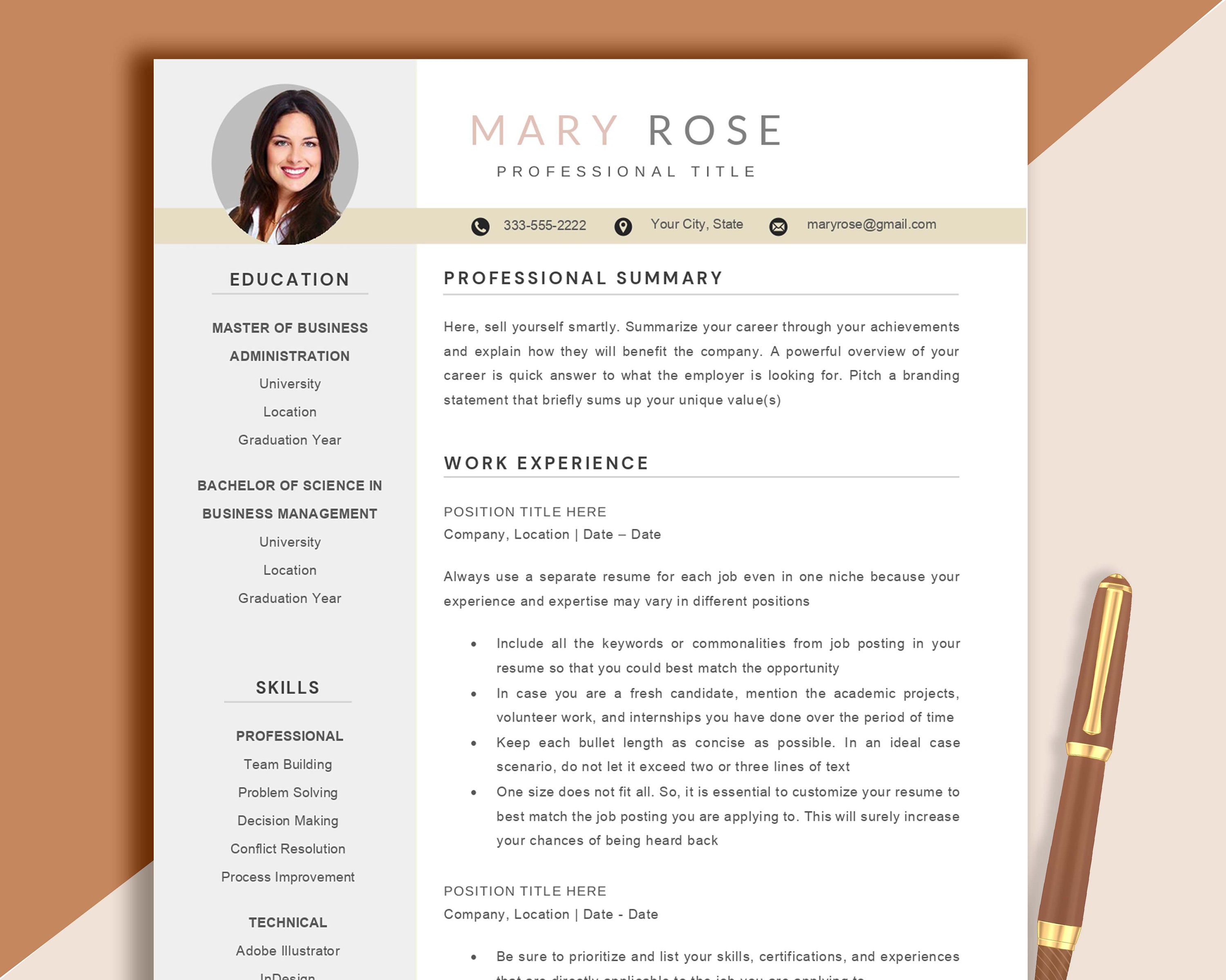 Modern Resume Template for Google Docs Word & Pages Resume - Etsy Australia