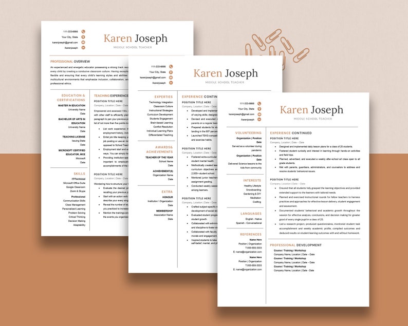 Teacher Resume Template Word Pages Google Docs Teaching - Etsy