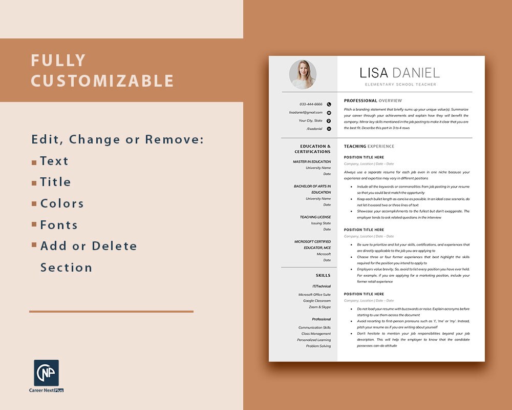Professional Modern Resume Template Teacher Resume With Photo, Clean ...