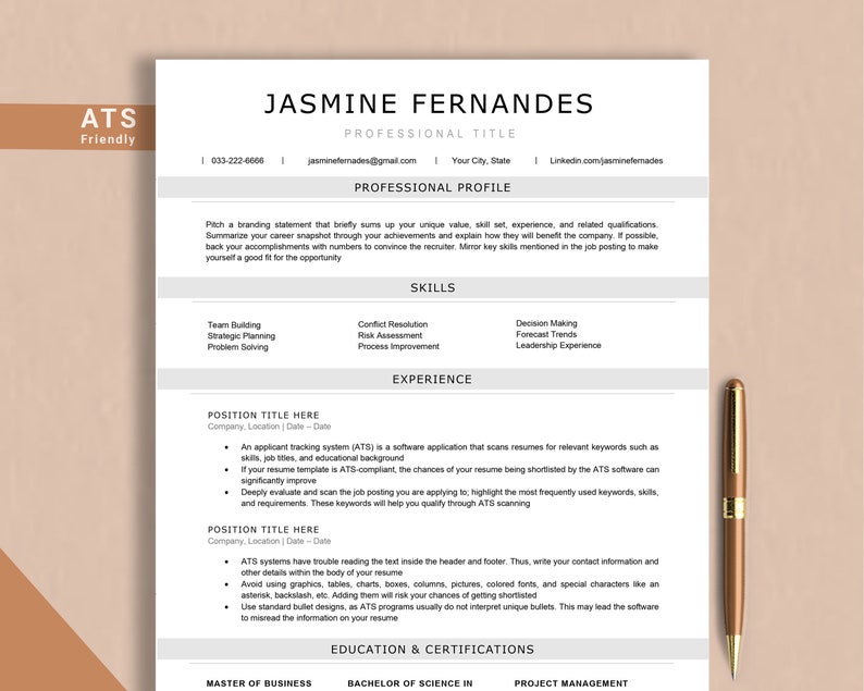 2023 Resume Template Google Docs, Word & Pages | Minimalist Executive ...