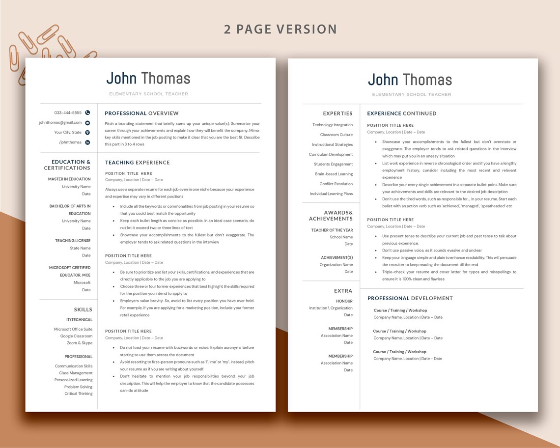 CV Template Professional Teacher Resume Template Google Docs, Pages ...