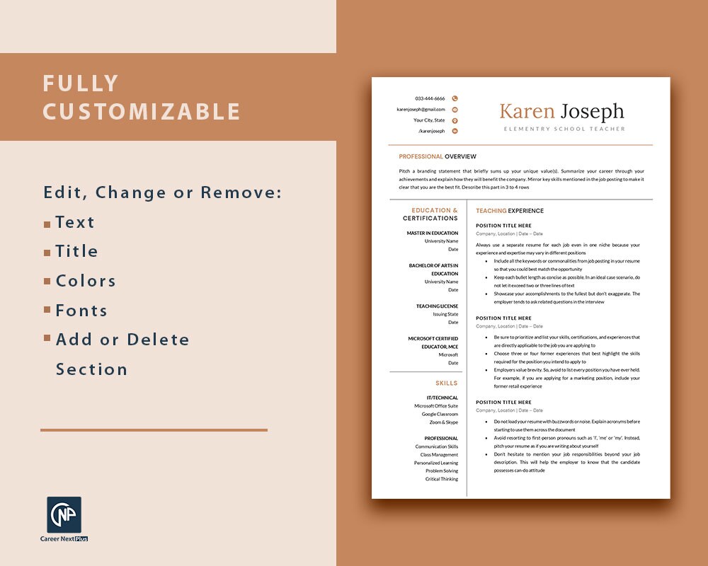 Teacher Resume Template Word, Pages, Google Docs, Teaching Resume, CV ...