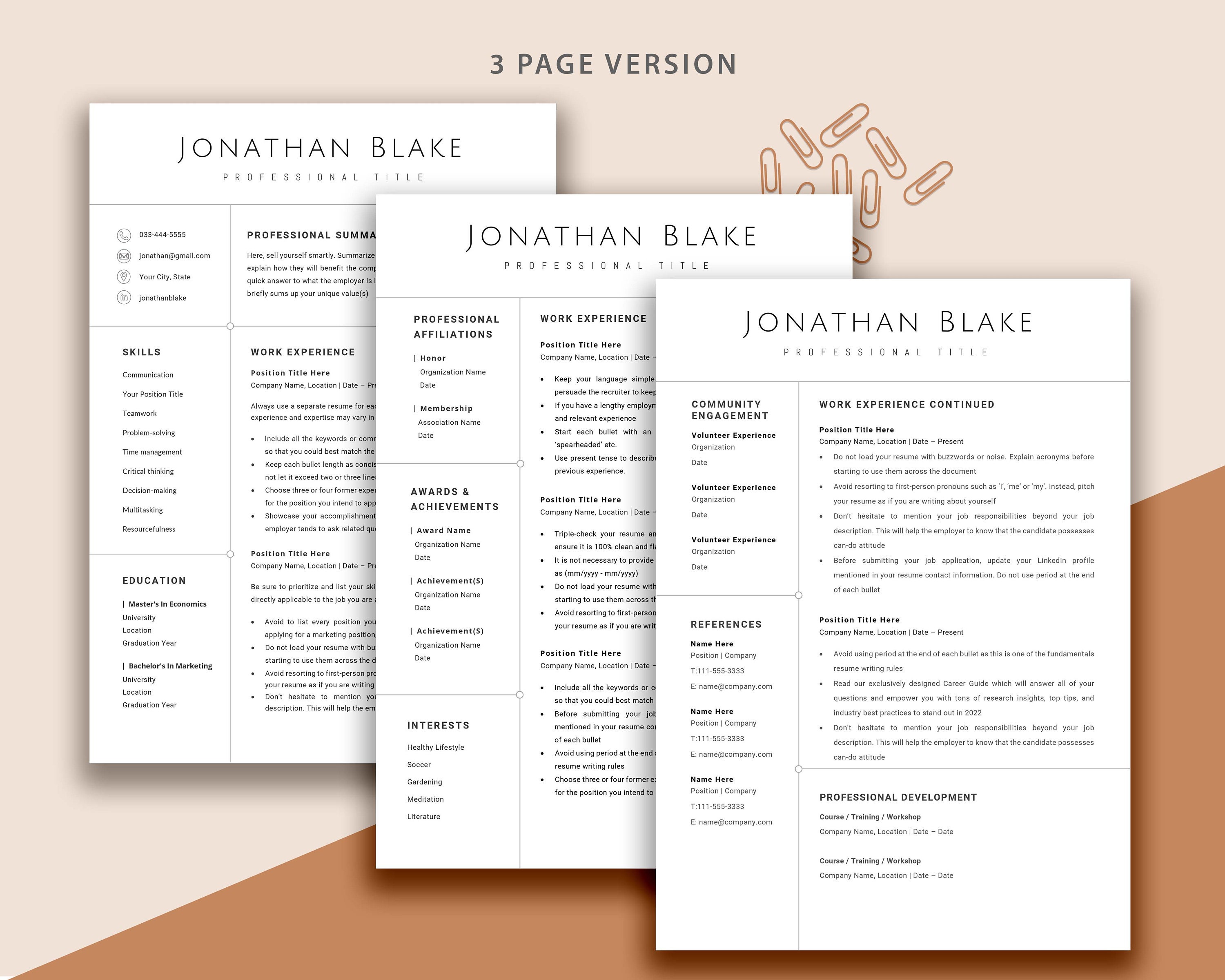 Clean Minimalist Resume Template | Modern Professional CV Template ...