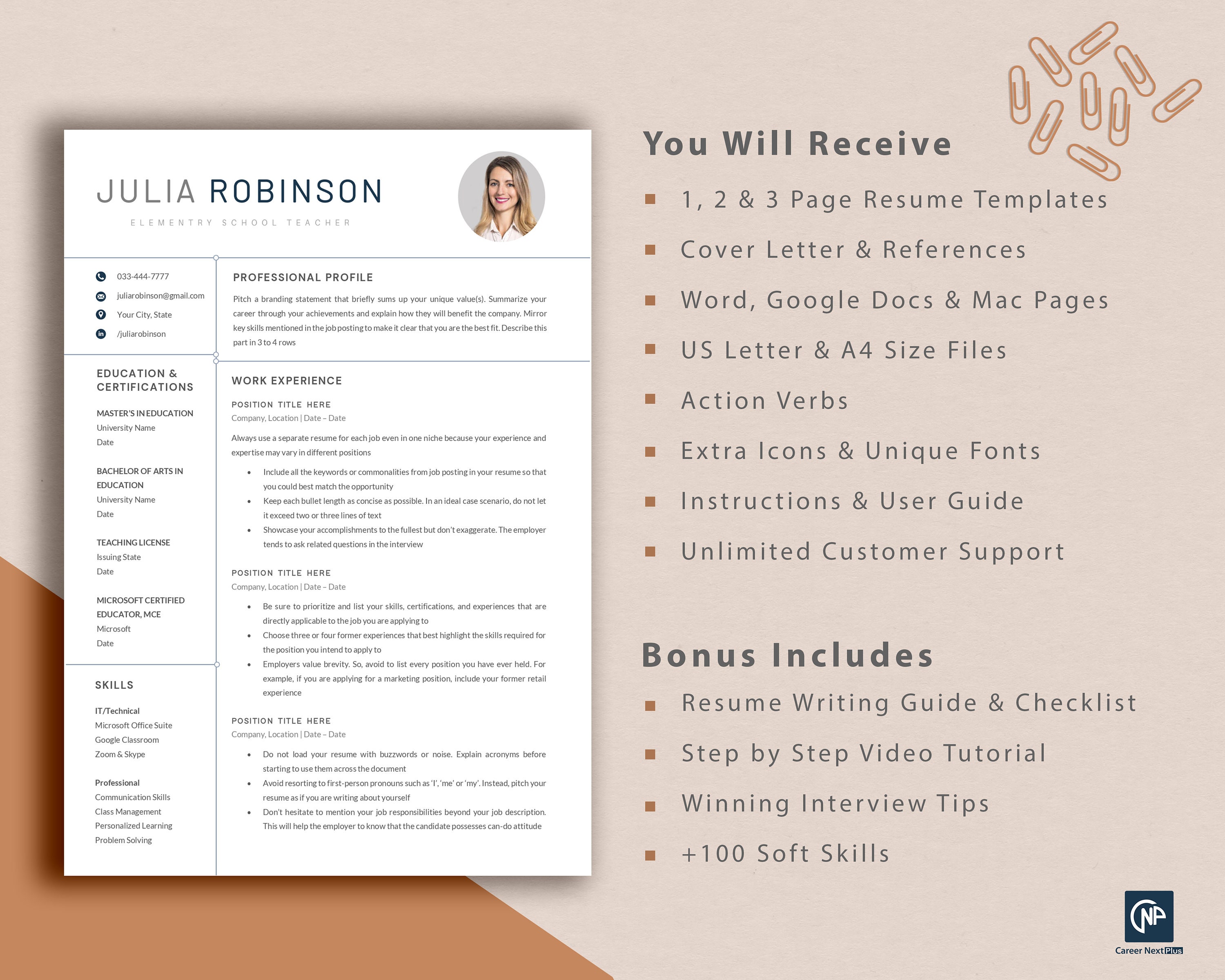 Teacher Resume Template Google Docs, Word & Pages, Teaching Resume ...