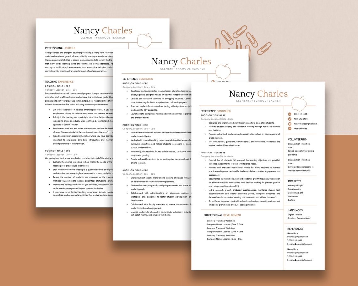 Modern Teacher Resume Template Teacher Resume Template With - Etsy