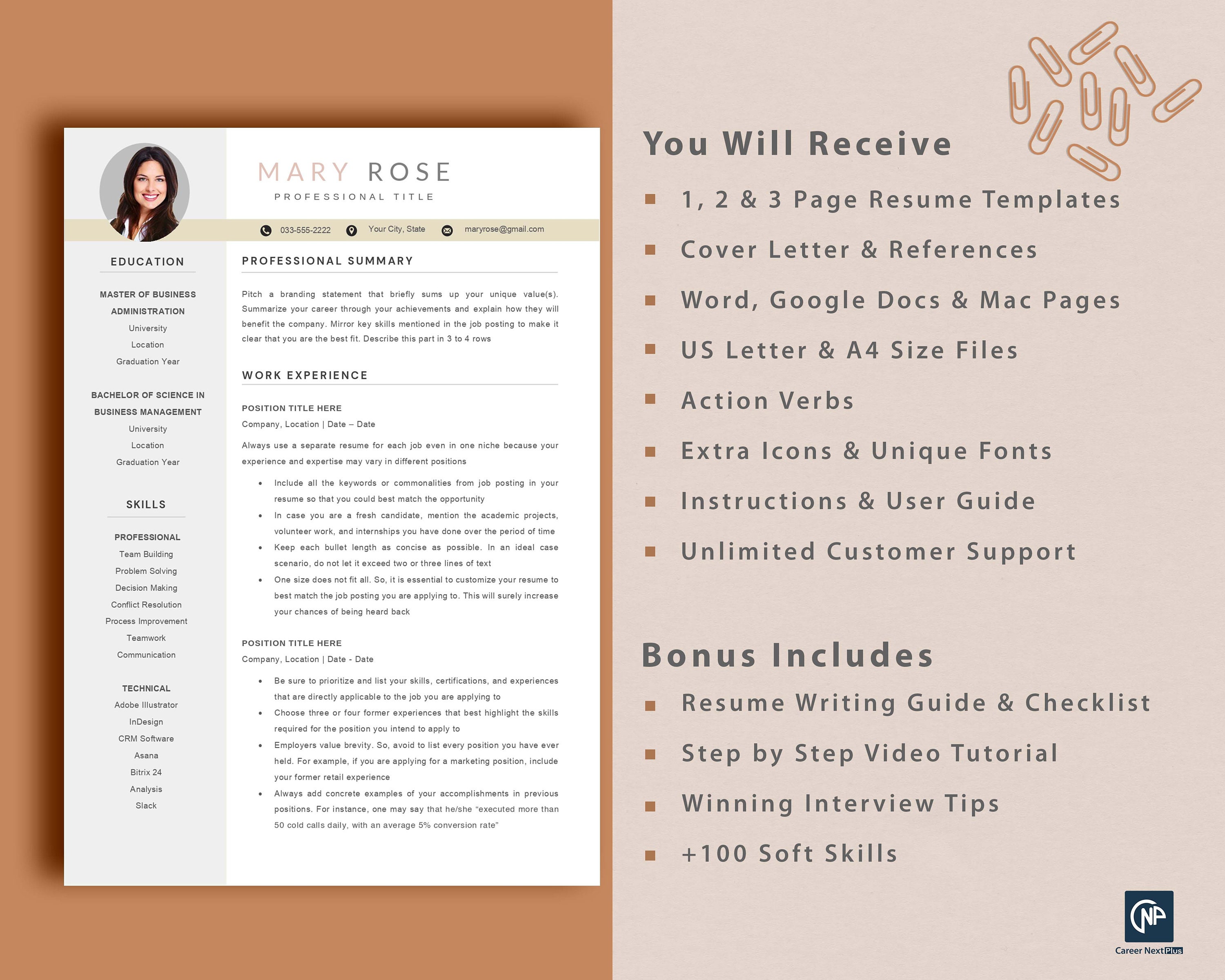 Modern Resume Template for Google Docs, Word & Pages, Resume Template ...