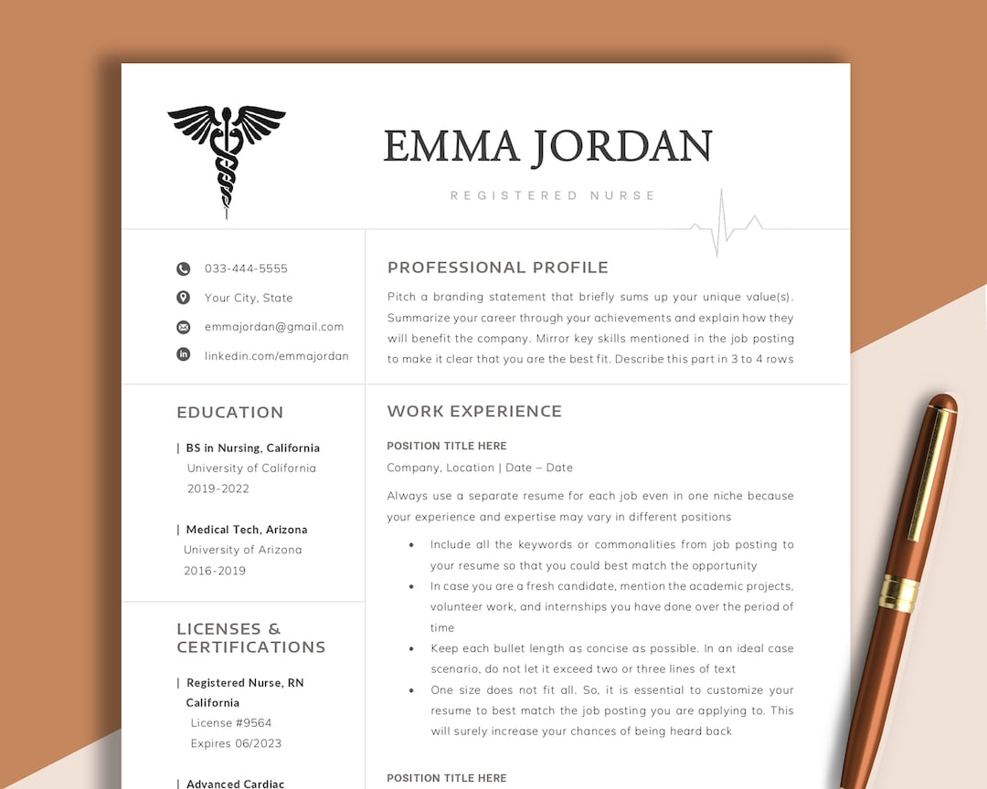 Modern Nursing Resume Template Nurse Registered Nurse Resume - Etsy