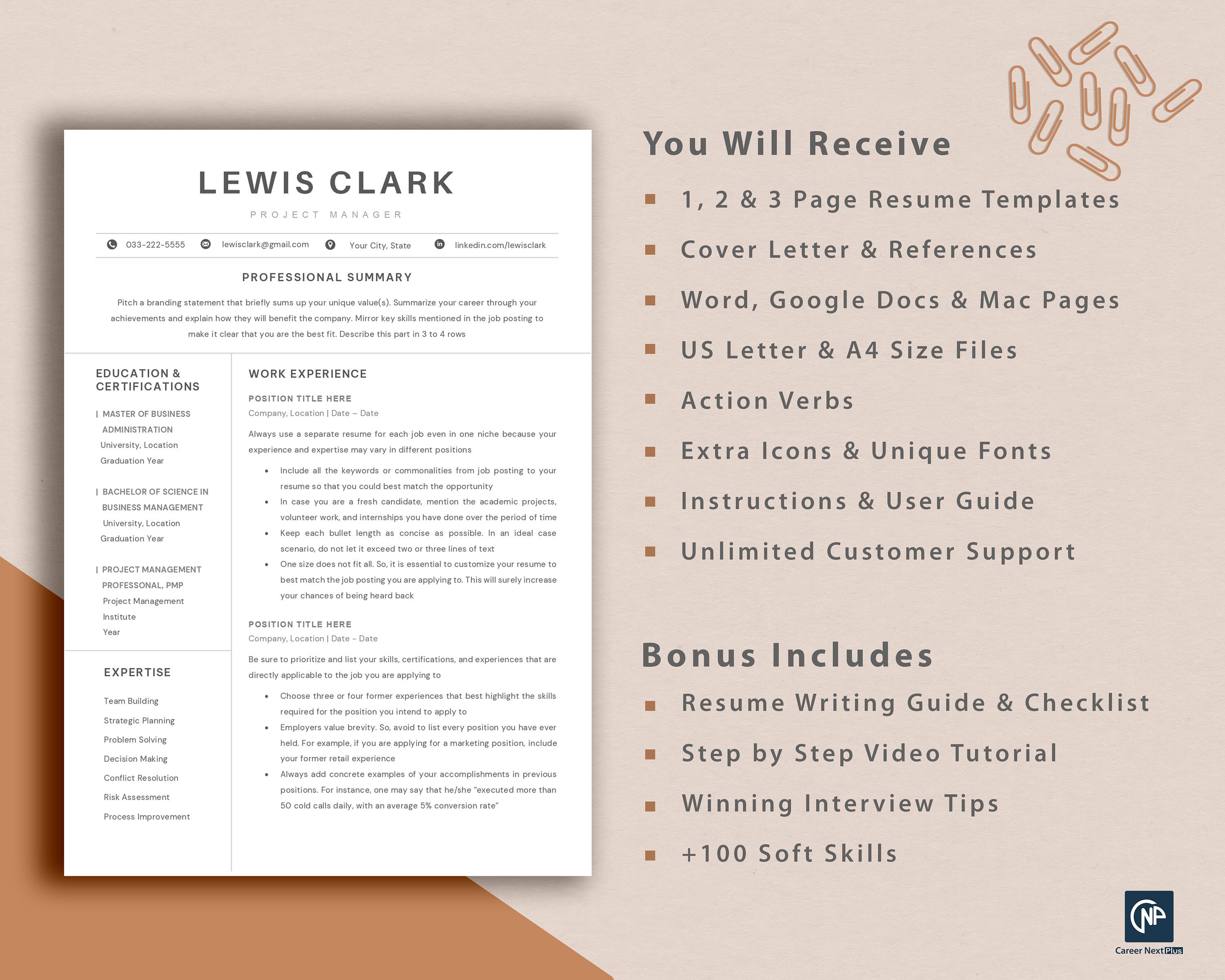 Google Docs Resume Template Modern, CV Template Word Resume, Pages ...