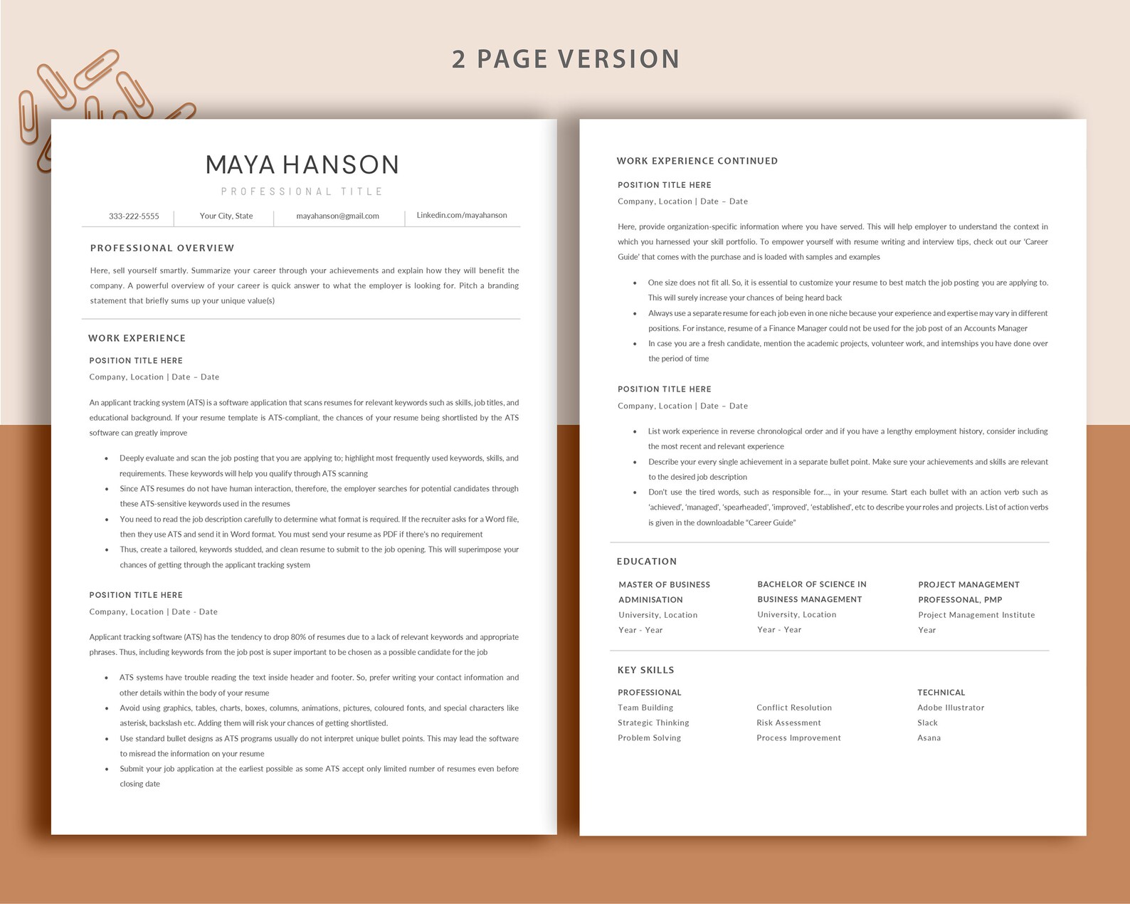 ATS Resume Template Word Pages Google Docs Minimalist ATS - Etsy