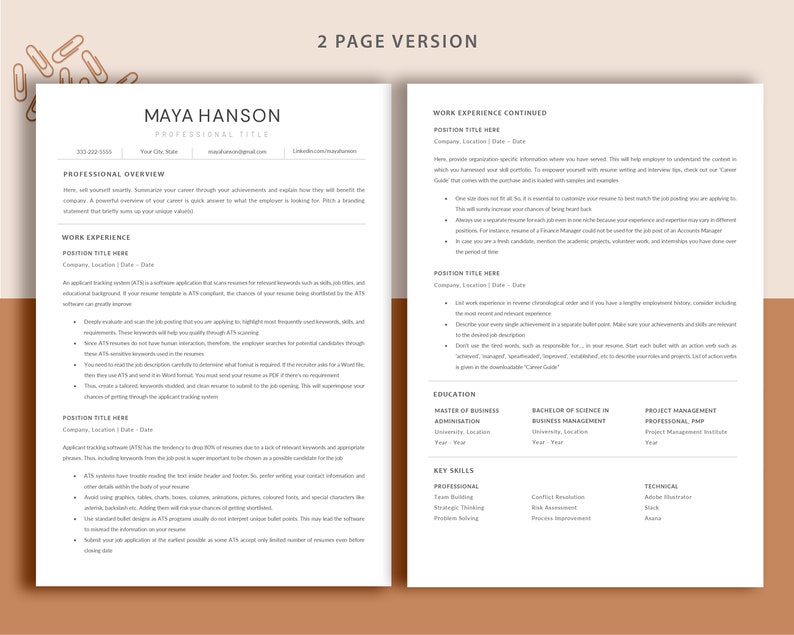 ATS Resume Template Word Pages Google Docs Minimalist ATS - Etsy