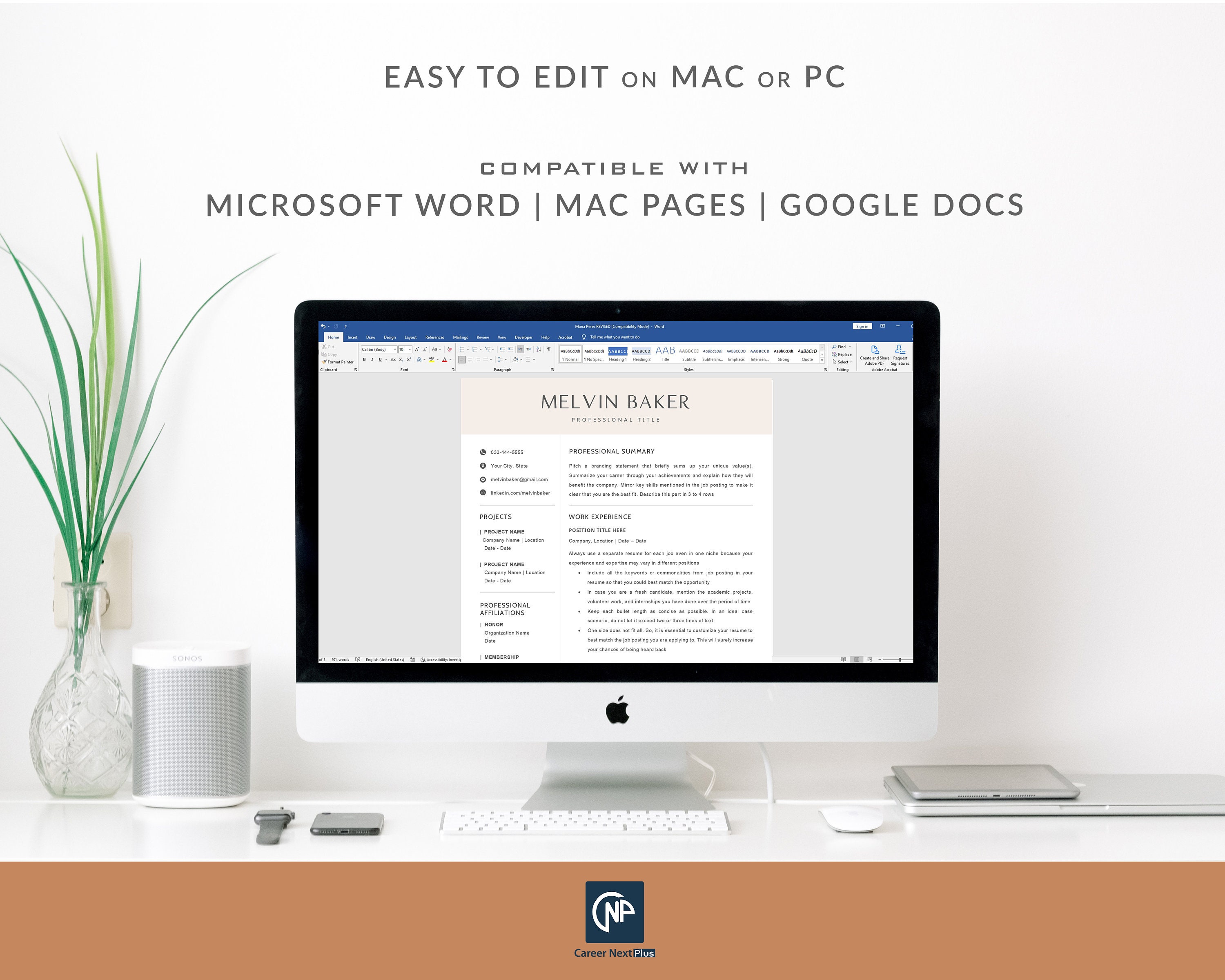 Modern Executive Resume Template Word & Pages Resume Google Docs CV ...
