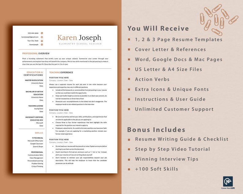 Teacher Resume Template Word Pages Google Docs Teaching - Etsy