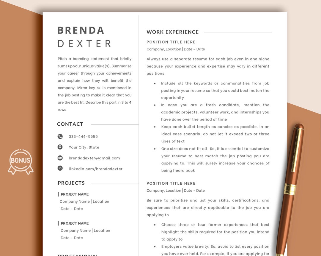 Executive Resume Template Word, Resume Pages, Google Docs CV Template ...