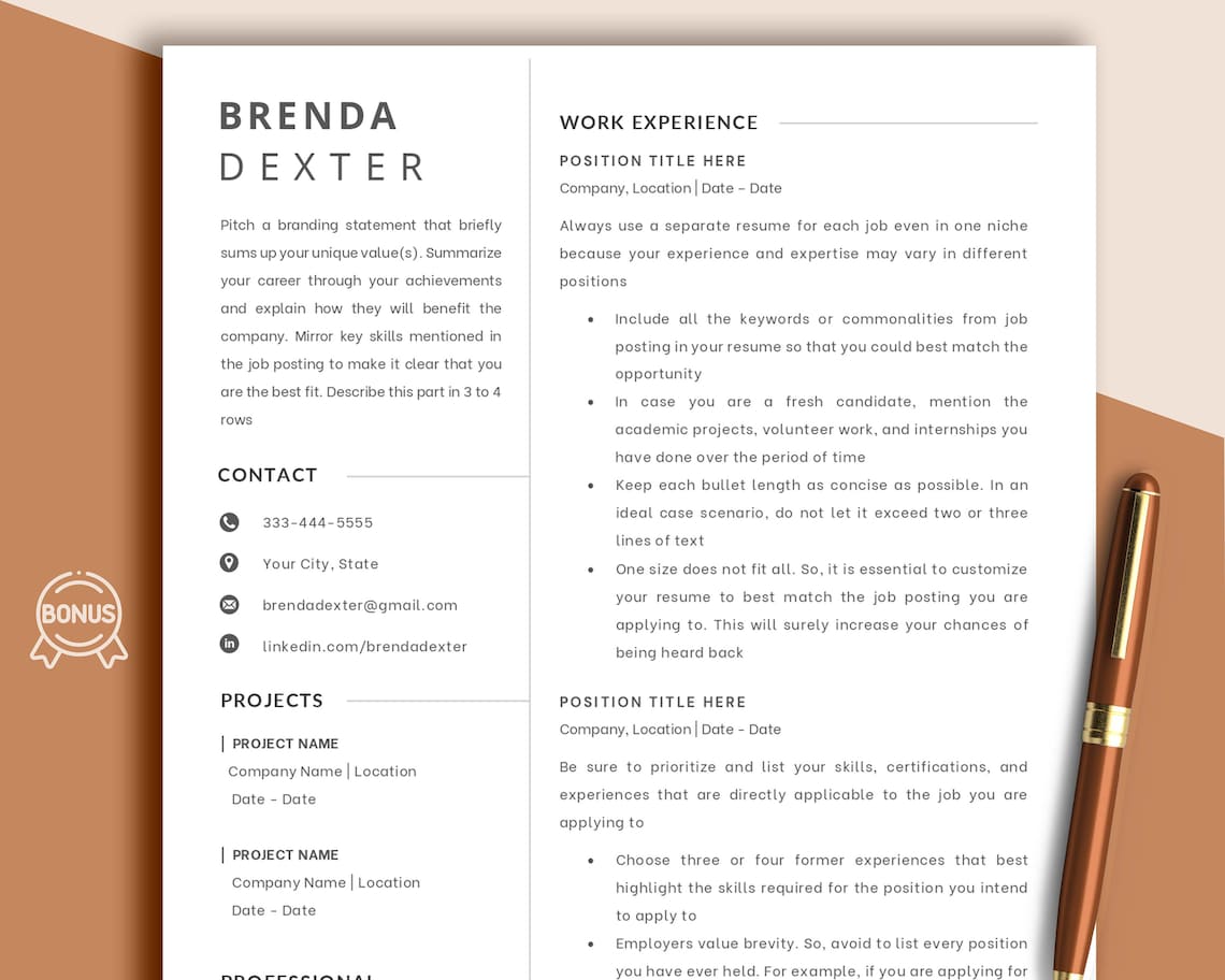 Executive Resume Template Word, Resume Pages, Google Docs CV Template ...