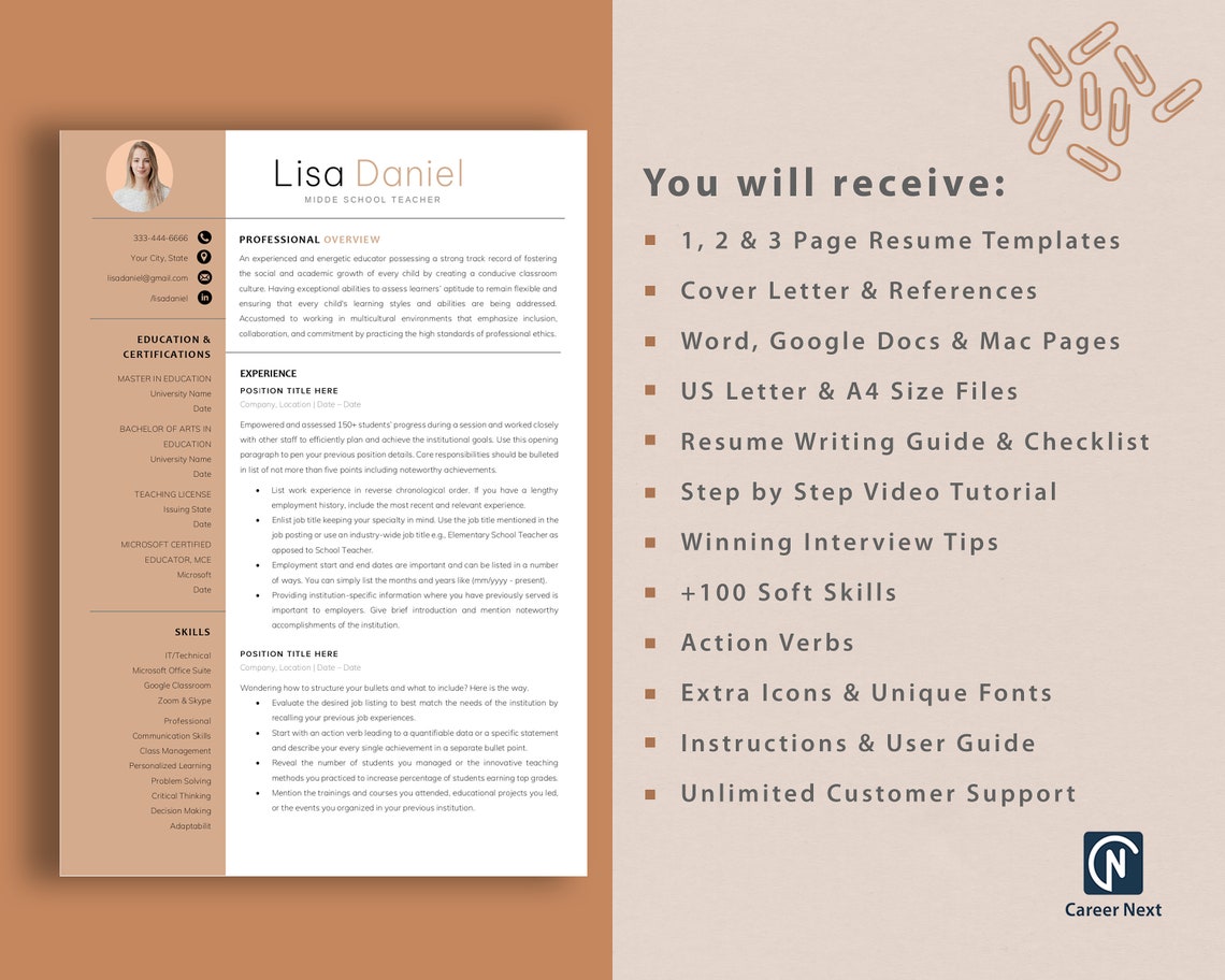 Creative Teacher Resume Template, Teacher Resume Template With Photo ...