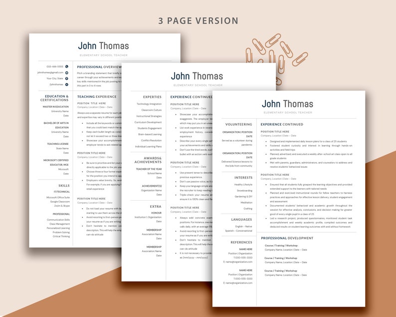 CV Template Professional Teacher Resume Template Google Docs, Pages ...
